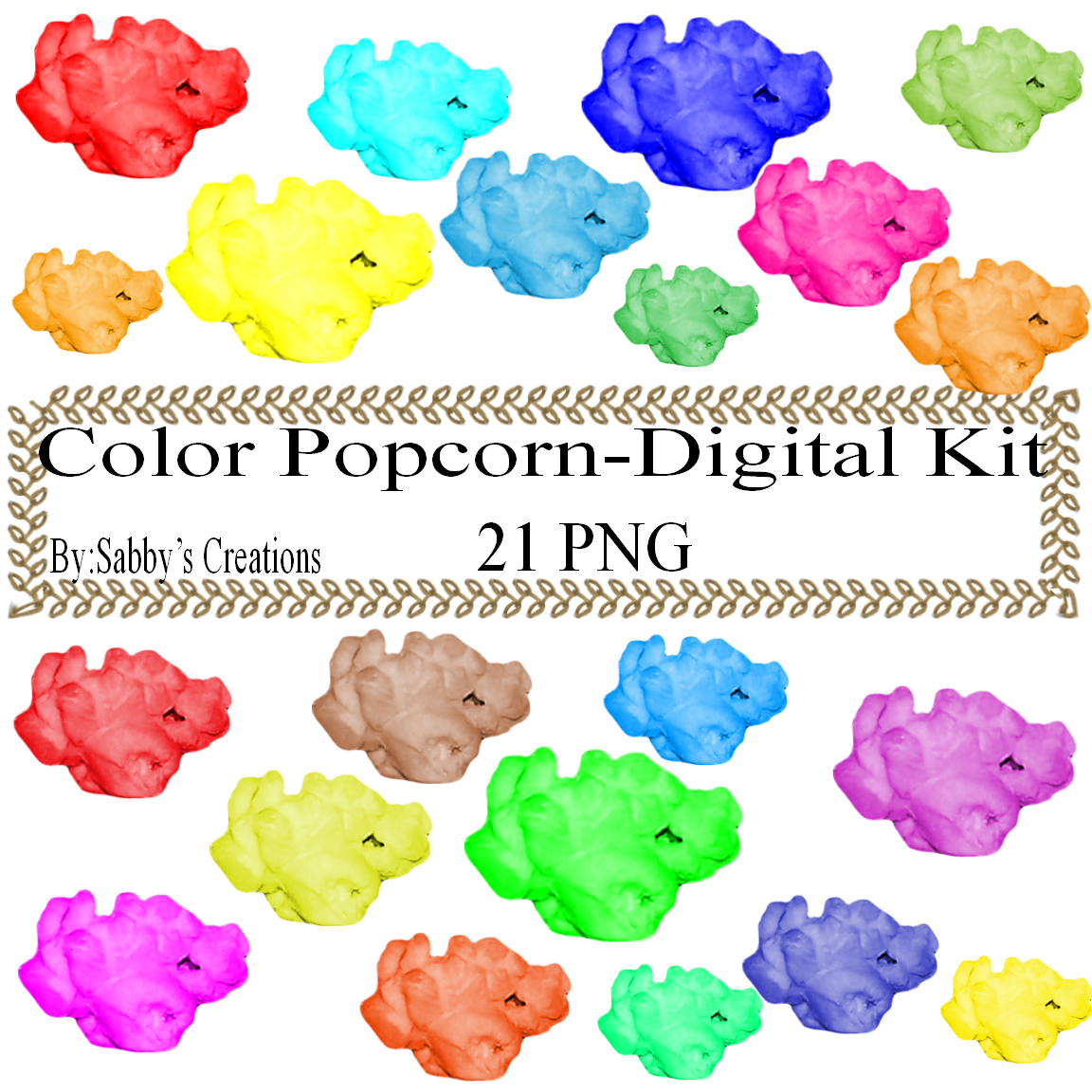 Color Popcorn Digital Kit 2-Digtial Paper-Food-Art ClipJewelry-T shirt ...