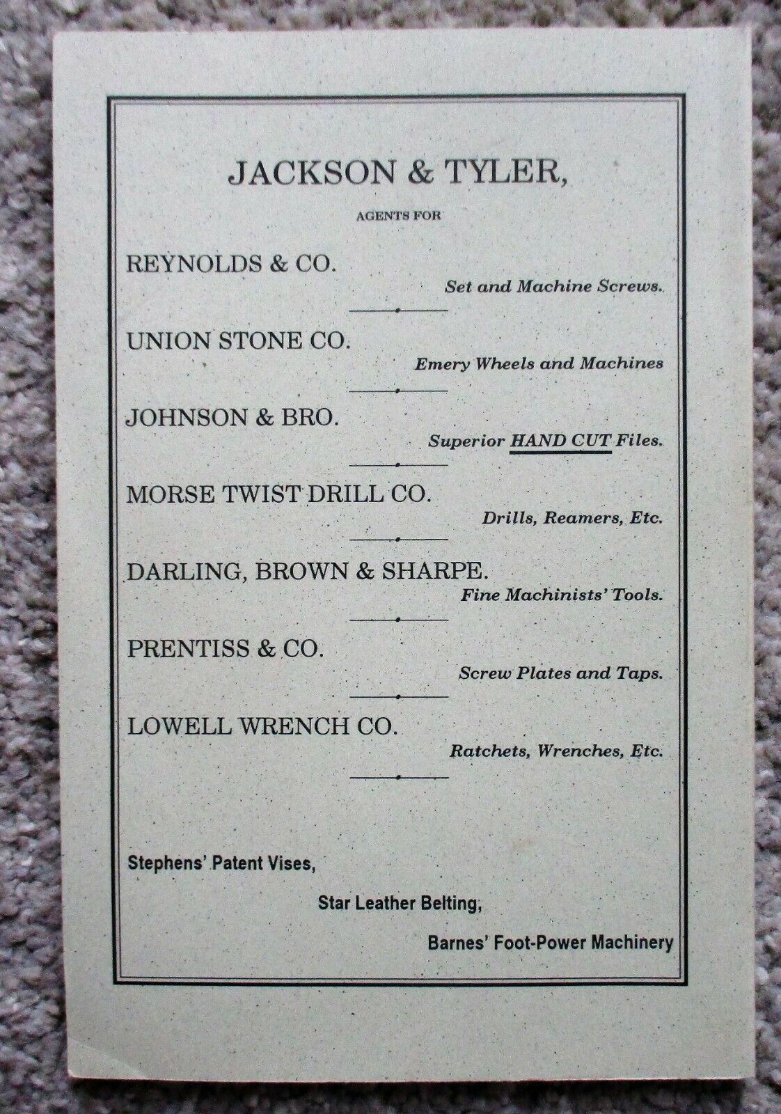1880 TOOLS AND SUPPLIES OF ALL KINDS PRICE LIST Jackson & Tyler REPRINT ...
