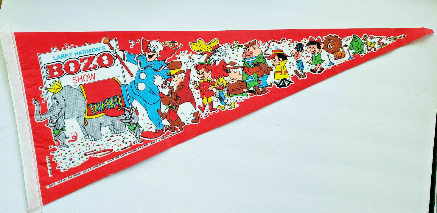 Vintage 1988 Larry Harman Bozo the Clown Pennant Flag - Character