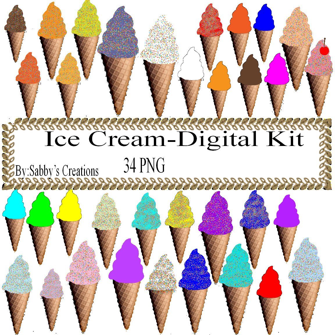 Ice Cream Digital Kit 2-Digtial Paper-Food-Art ClipJewelry-T shirt ...