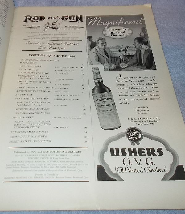 Rod and Gun in Canada August 1939 Tom Hall Cover - Magazines