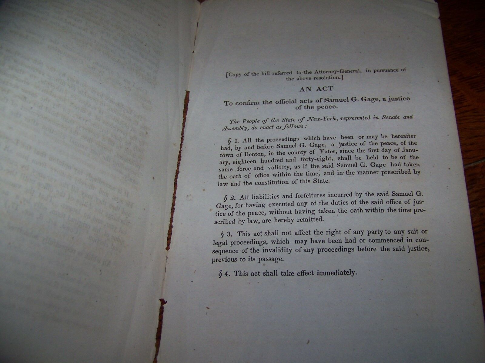 1848 BENTON NY JUSTICE OF PEACE JUDGE SAMUEL GAGE LAW BILL LEGAL ...