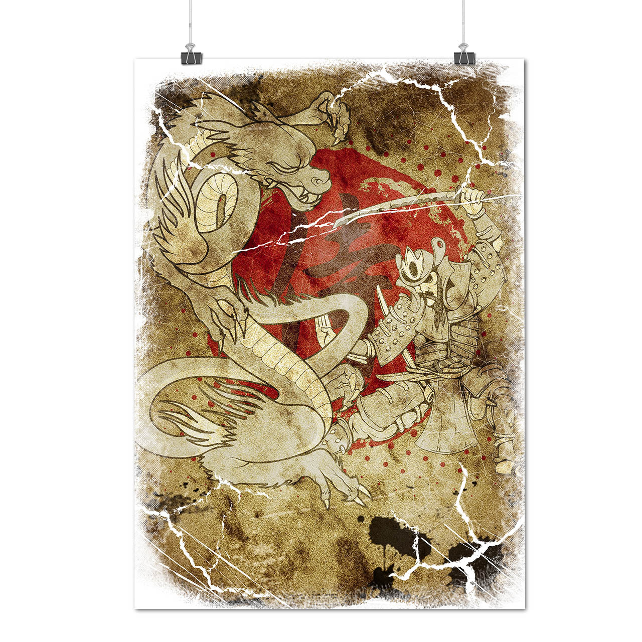 Samurai Dragon Clash Battle Art Matte Glossy Poster A0 A1 A2 A3 A4