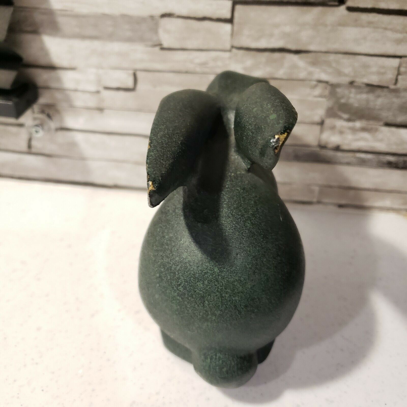 Vintage Franklin Mint 1985 Bronze Bunny Rabbit Green Statue - Rabbits