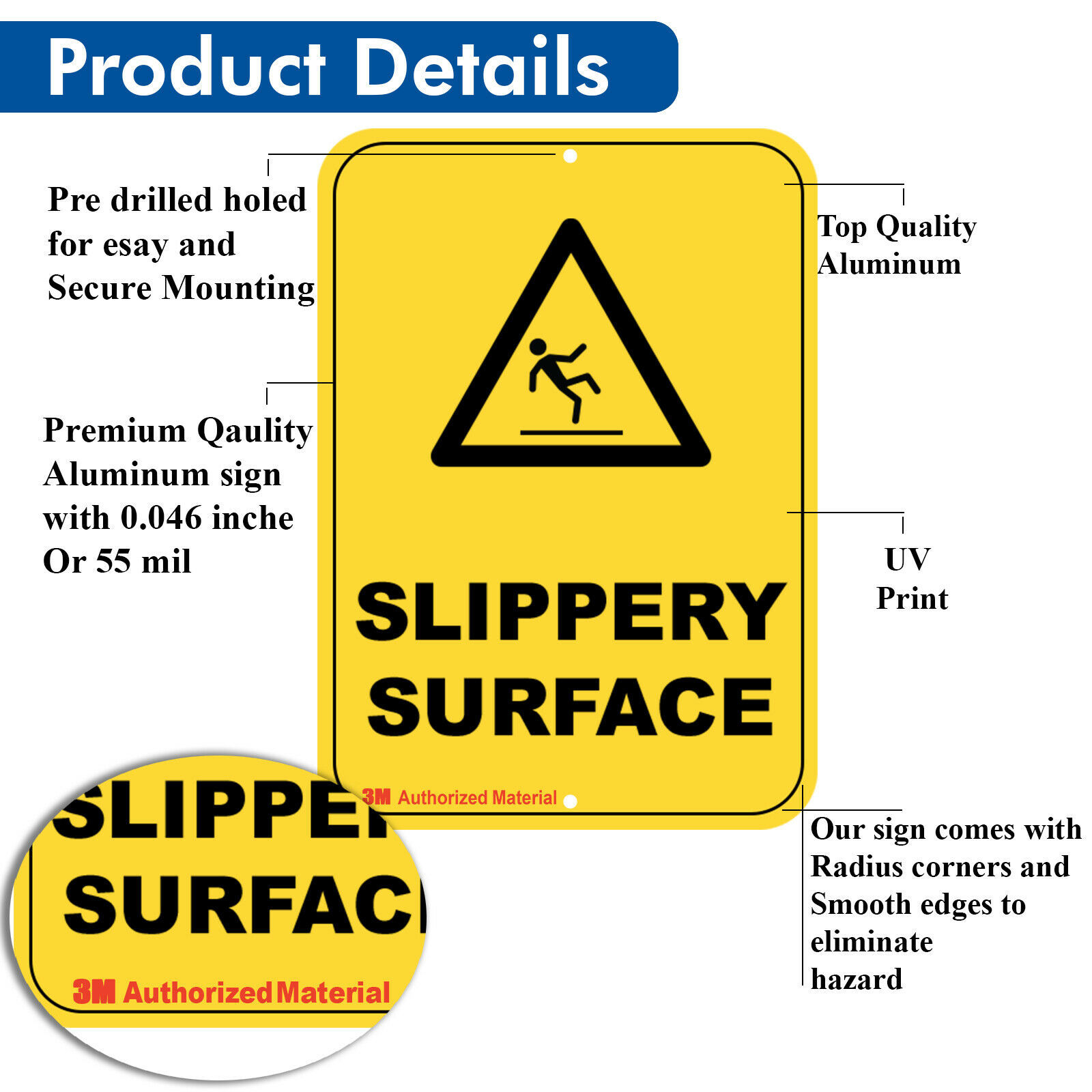 Slippery Surface Warning Sign, Metal/Aluminium Dangerous Safety Caution ...