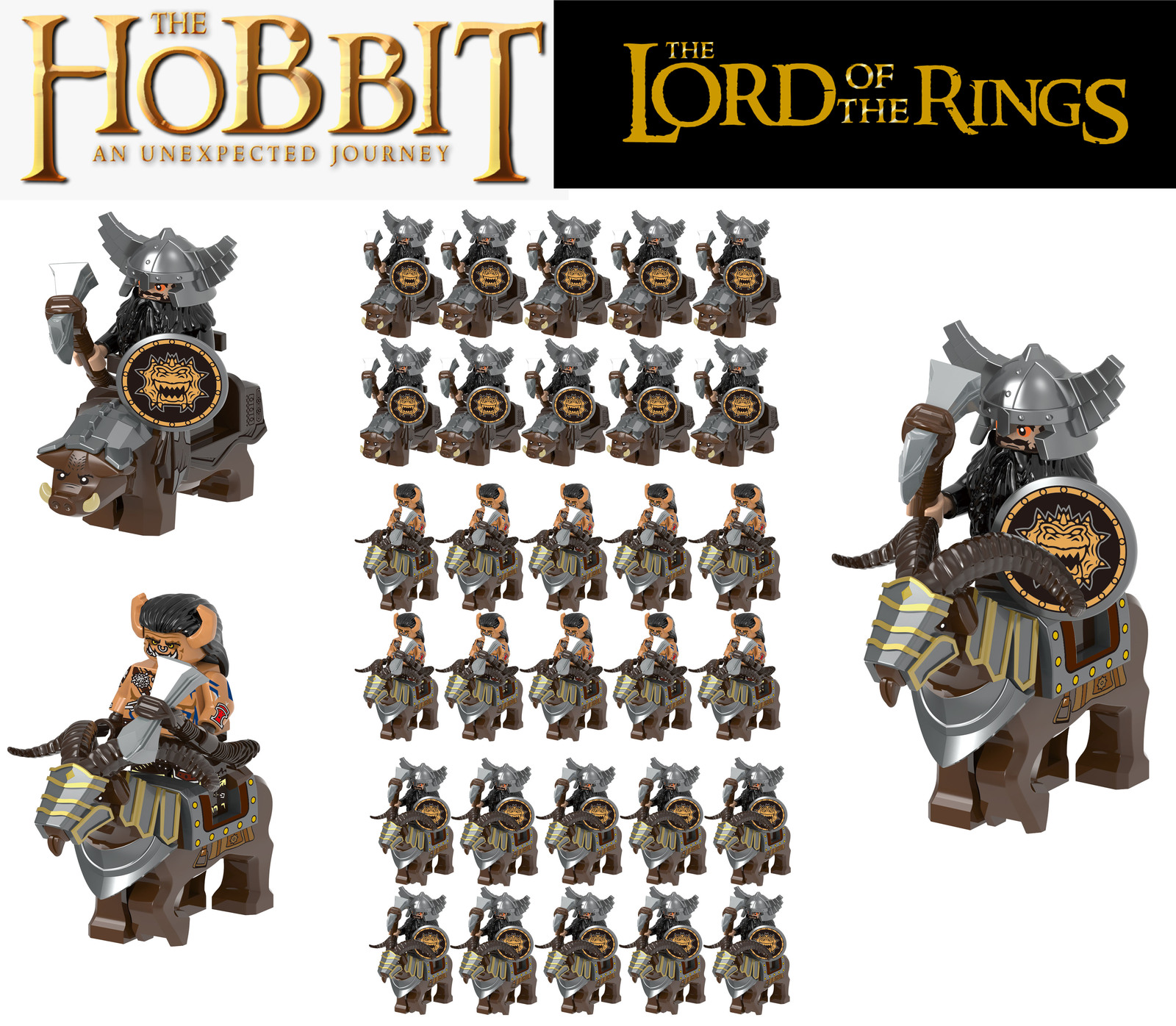 LOTR The Hobbit Azog Horned sheep Knight Dwarf Army 20 Minifigures Lot ...