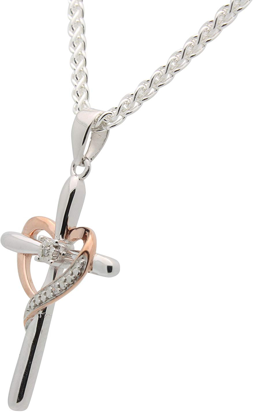 All Patron Saints Diamond Heart Cross Necklace for Women - 925 Sterling ...