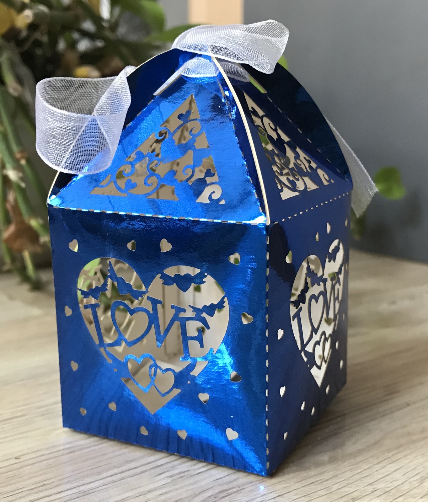 100pcs Metallic Navy blue Favor Boxes with ribbon,Laser cut Wedding ...