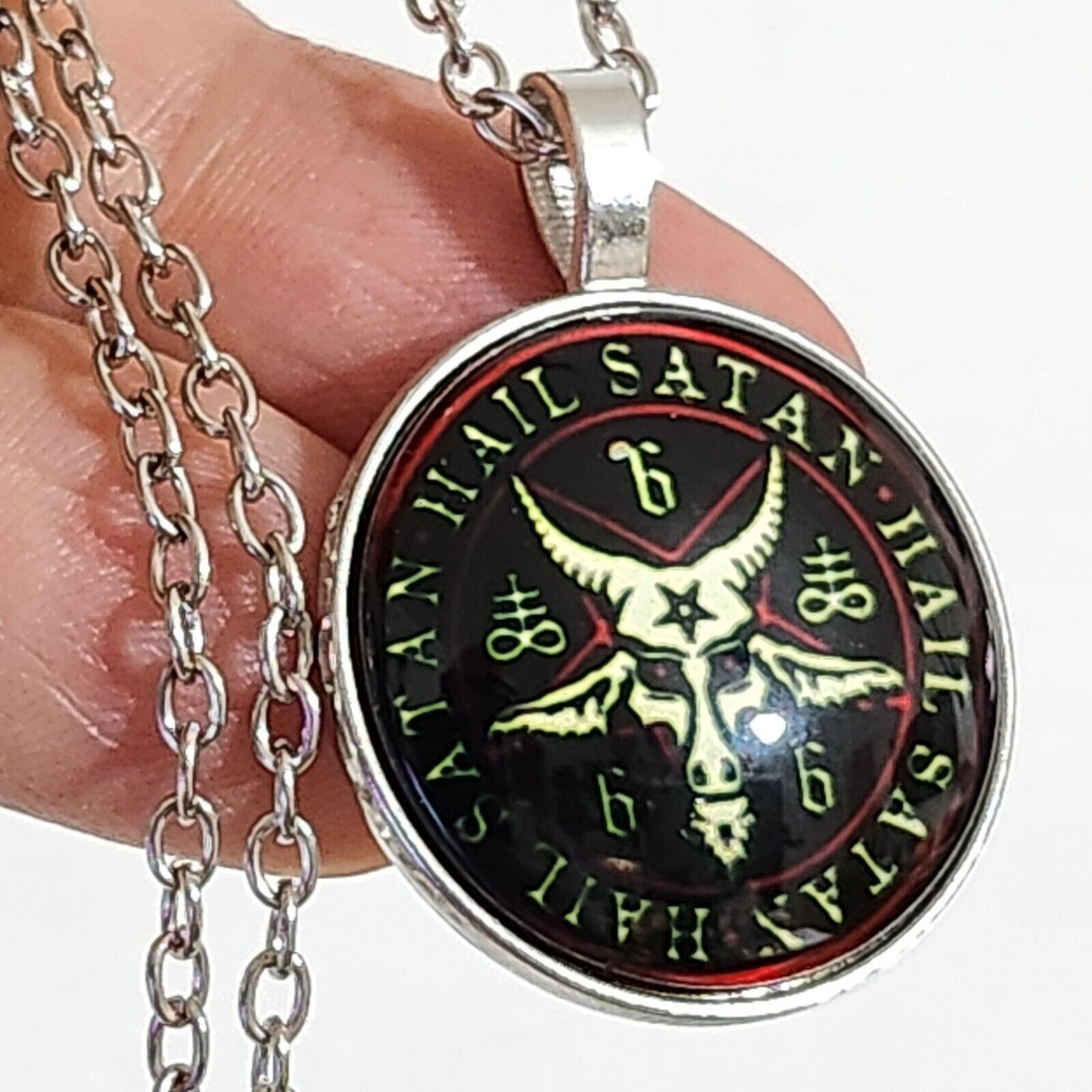 Hail Satan Necklace Occult 666 Baphomet Goat Church of Satan Sigil ...