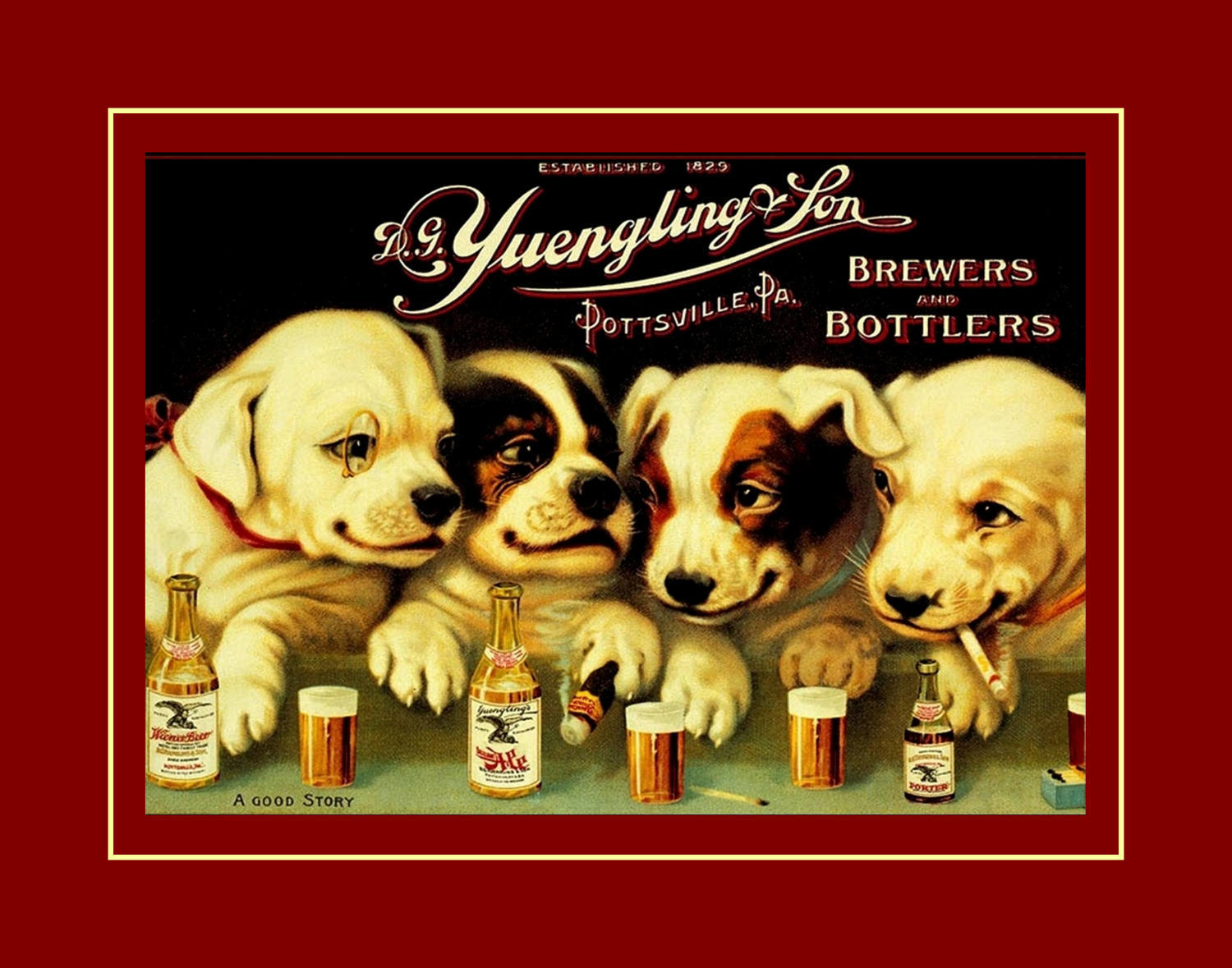 Vintage Yuengling Beer Dogs Poster Print Poster Puppy Puppies Red Bar ...