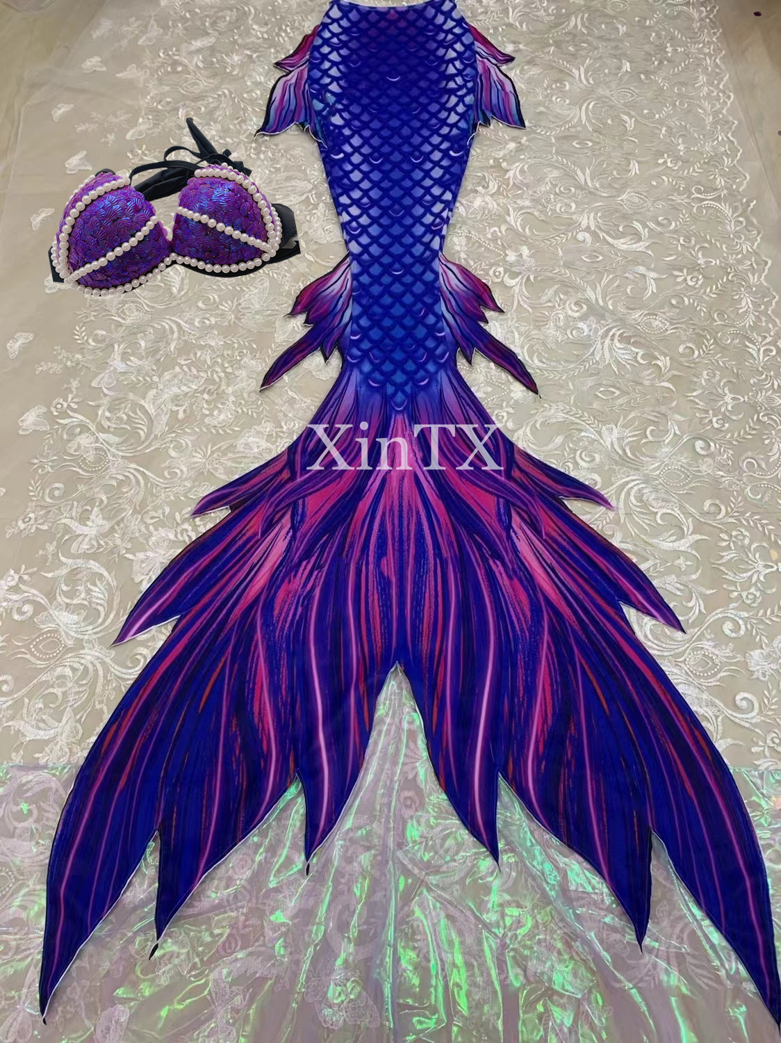 Adult Big Mermaid Tail Swimsuit Tail Skin with Sequins Bra mermaid Swim ...