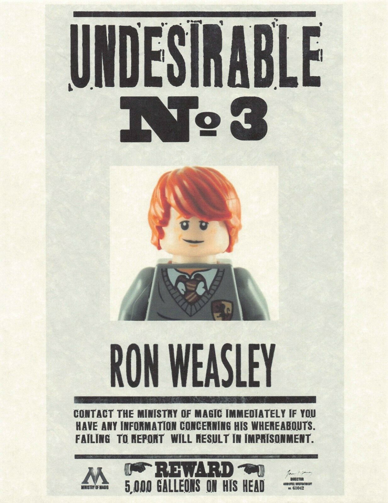 Ron Weasley Daily Prophet Undesirable Poster LEGO Minifigure Style ...