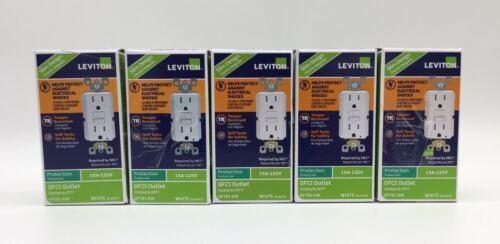 (New) Leviton GFTR1-KW 15 Amp GFCI Outlet - White Pack of 5 ...
