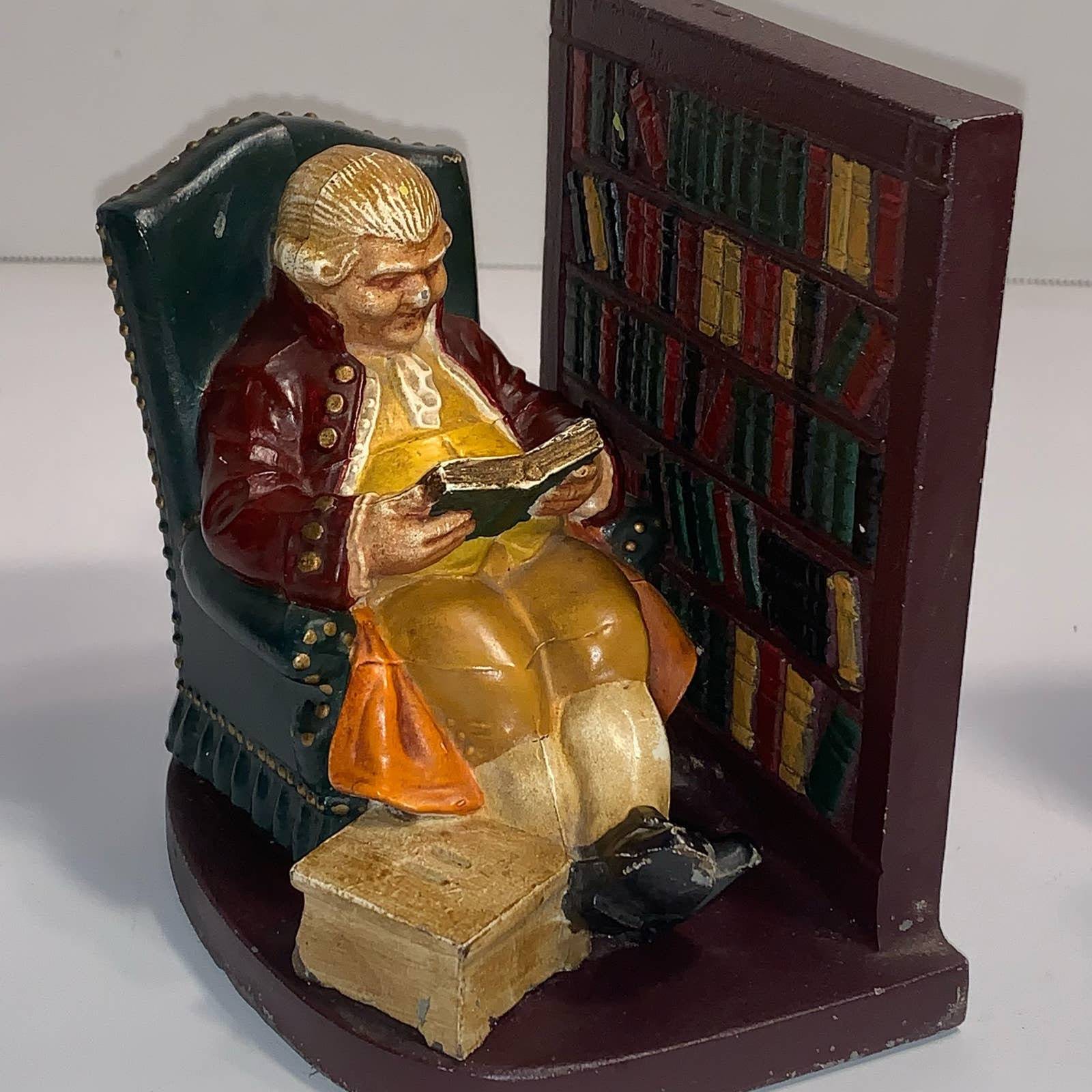 Rare Antique Cast Iron Colonial Father Knickerbocker Bookends 9961