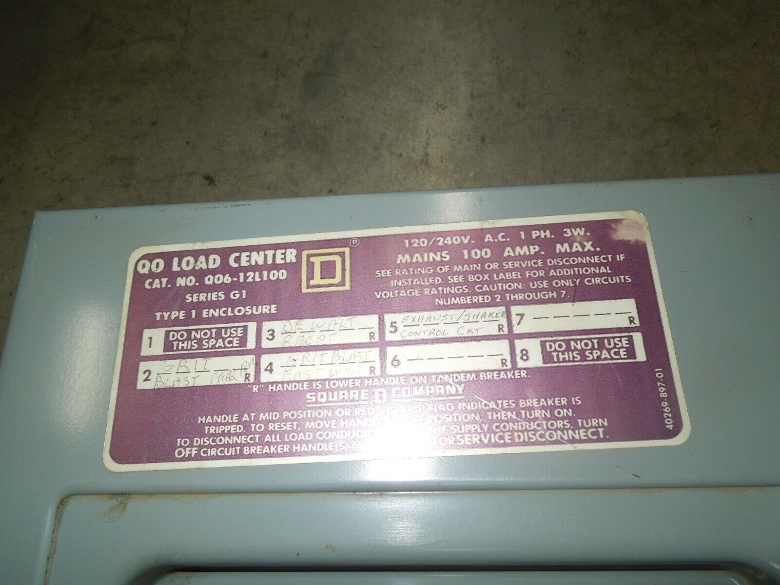 Square D QO6-12L100 100A 120/240V 1ph 6 Circuit QO Load Center w/ 5 ...