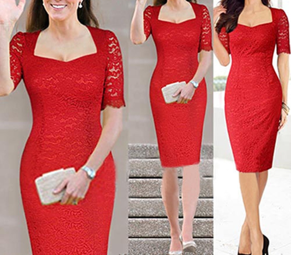 Unomatch Kate Middleton Wearing Red Lace Dress - Dresses