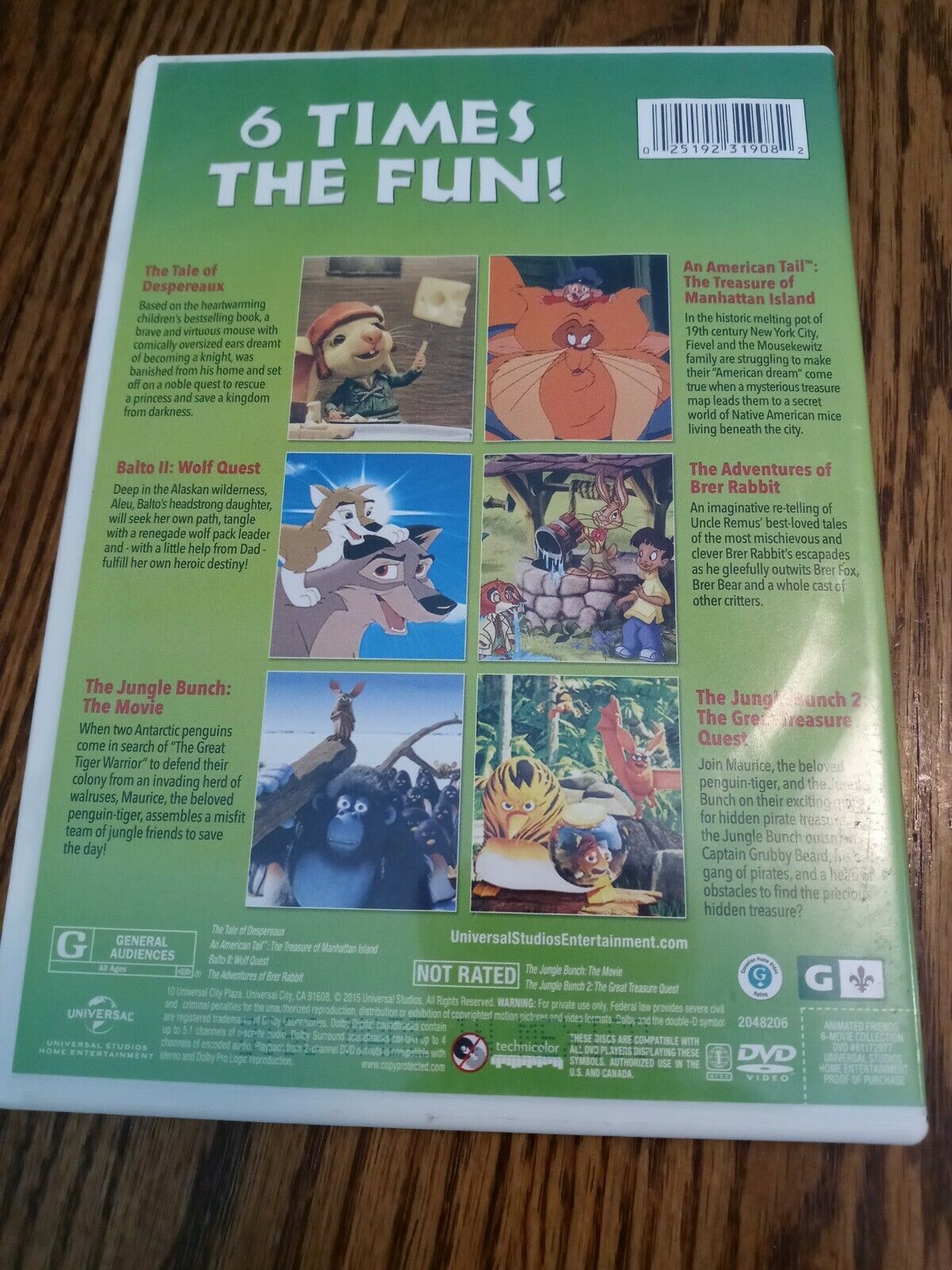 6 Movies Animated An American Tale, Balto II, Brer Rabbit, The Jungle ...