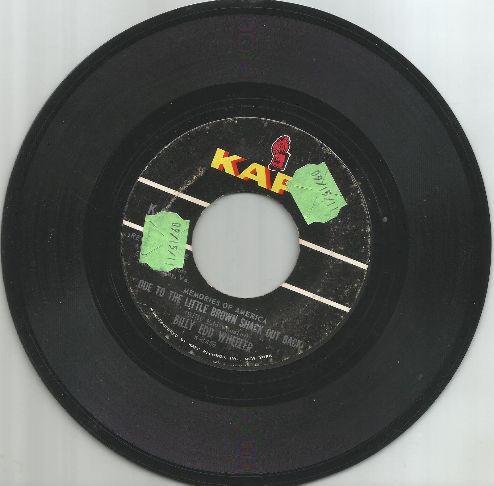 BILLY EDD WHEELER 45 rpm Sister Sara b/w Ode to the Little Brown Shack ...