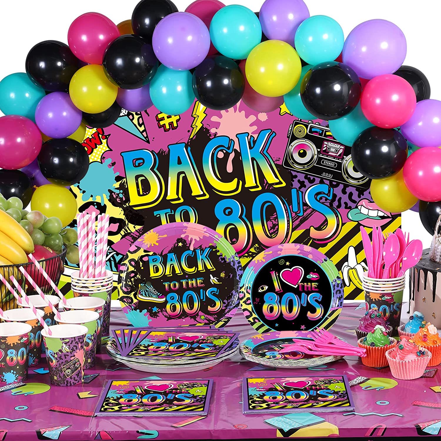 176 Pieces 80'S Party Supplies Retro 1980S Theme Decorations Back To ...