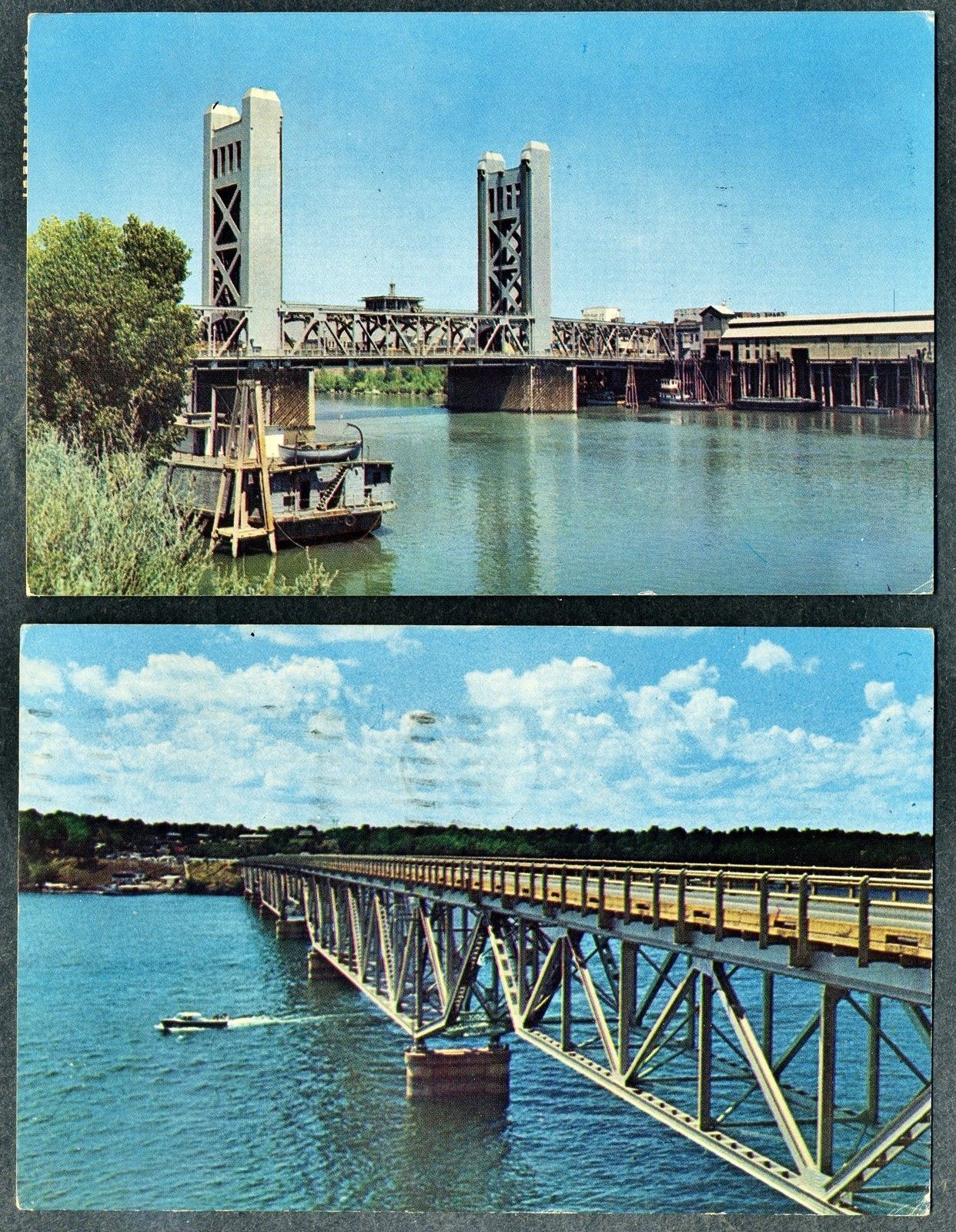 2 1960s Bridge POSTCARDS Tower Sacramento CA Upside-Down Ozarks MO ...