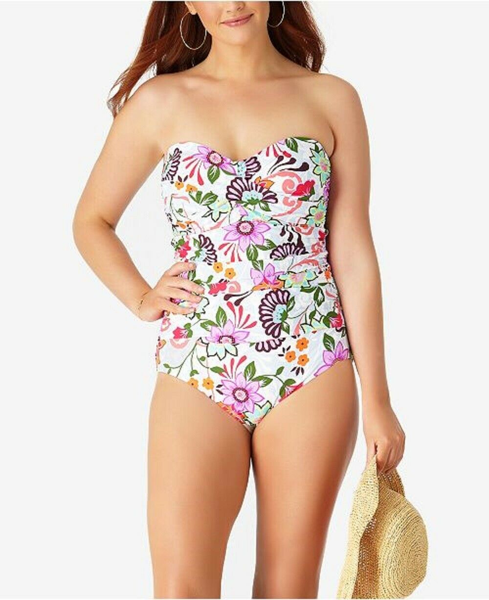 Anne Cole Plus Size Fleetwood Floral Bandeau One Piece Swimsuit