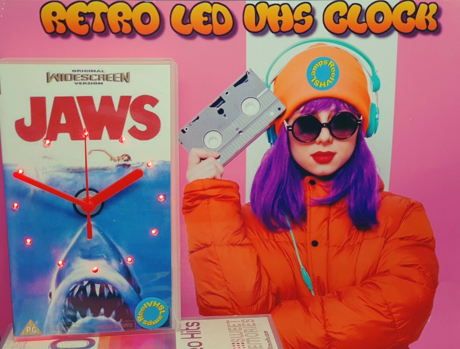 Retro Original backlit LED VHS Clock, Jaws Case - Desk or wall Clock ...