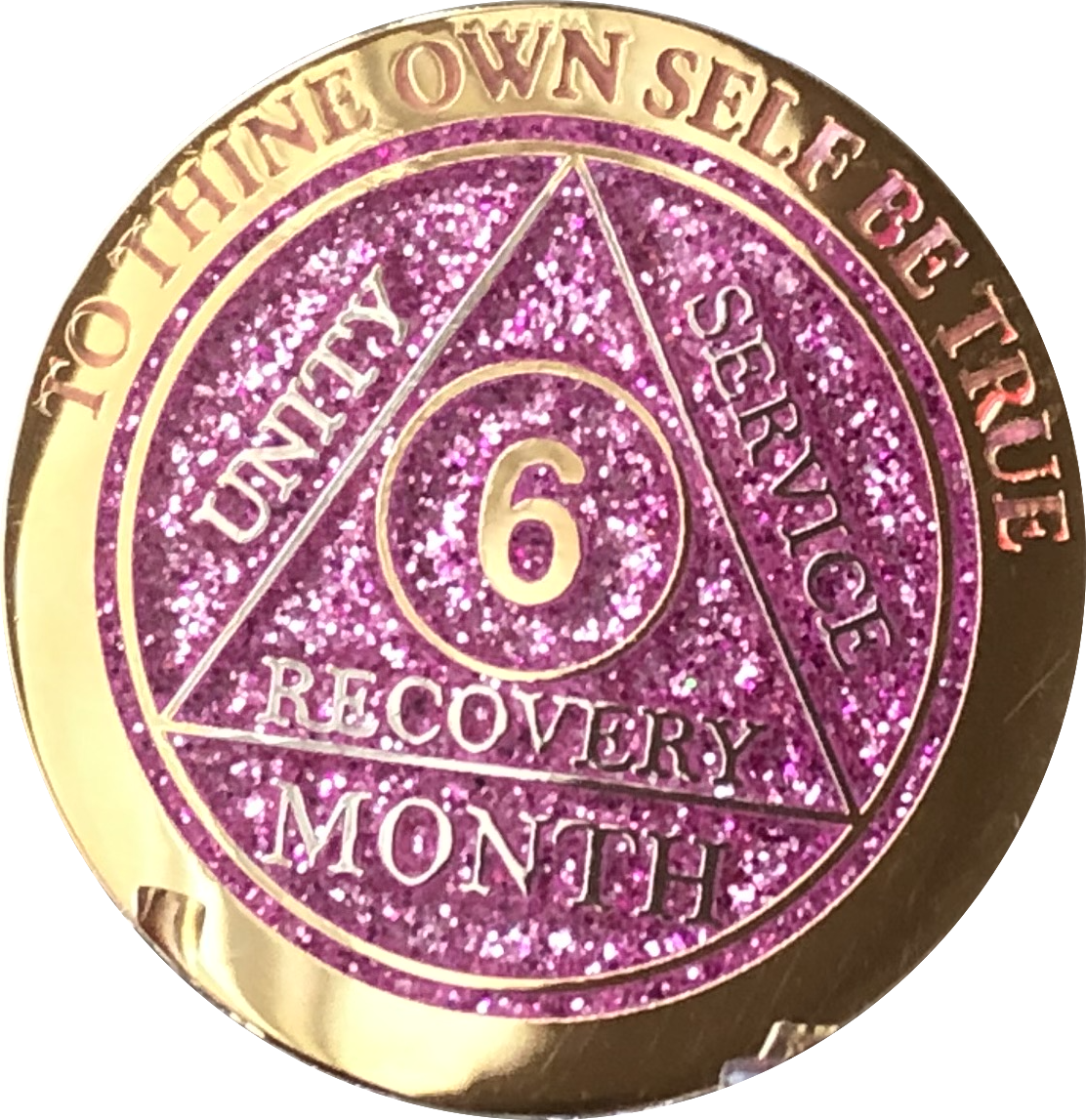 6 Month AA Medallion Reflex Pink Glitter Gold and Silver Plated ...