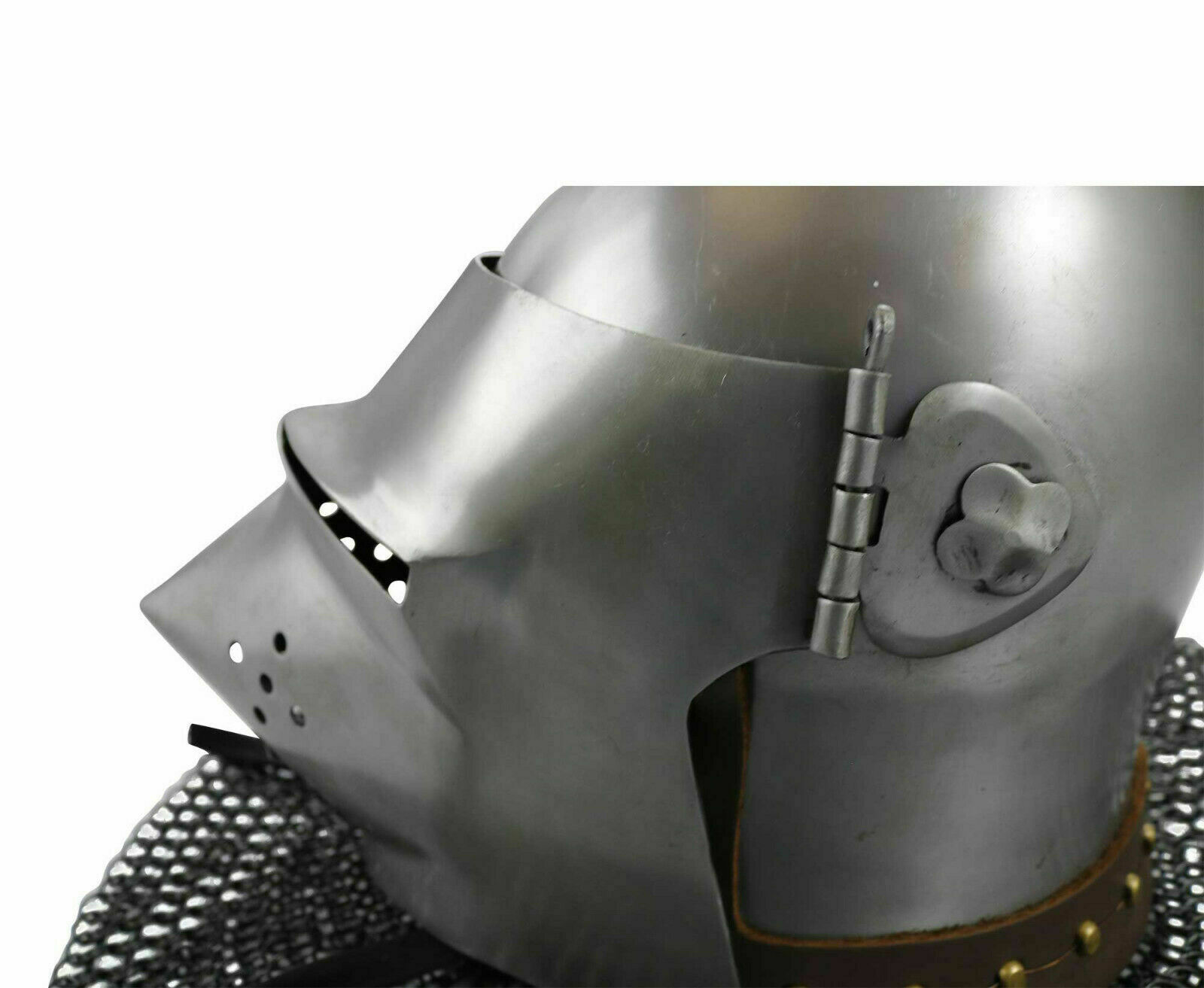 Hounskull Bascinet Visor Helmet With Chainmail Armor 18 Gauge Medivel Larp Sca - Knives, Swords ...