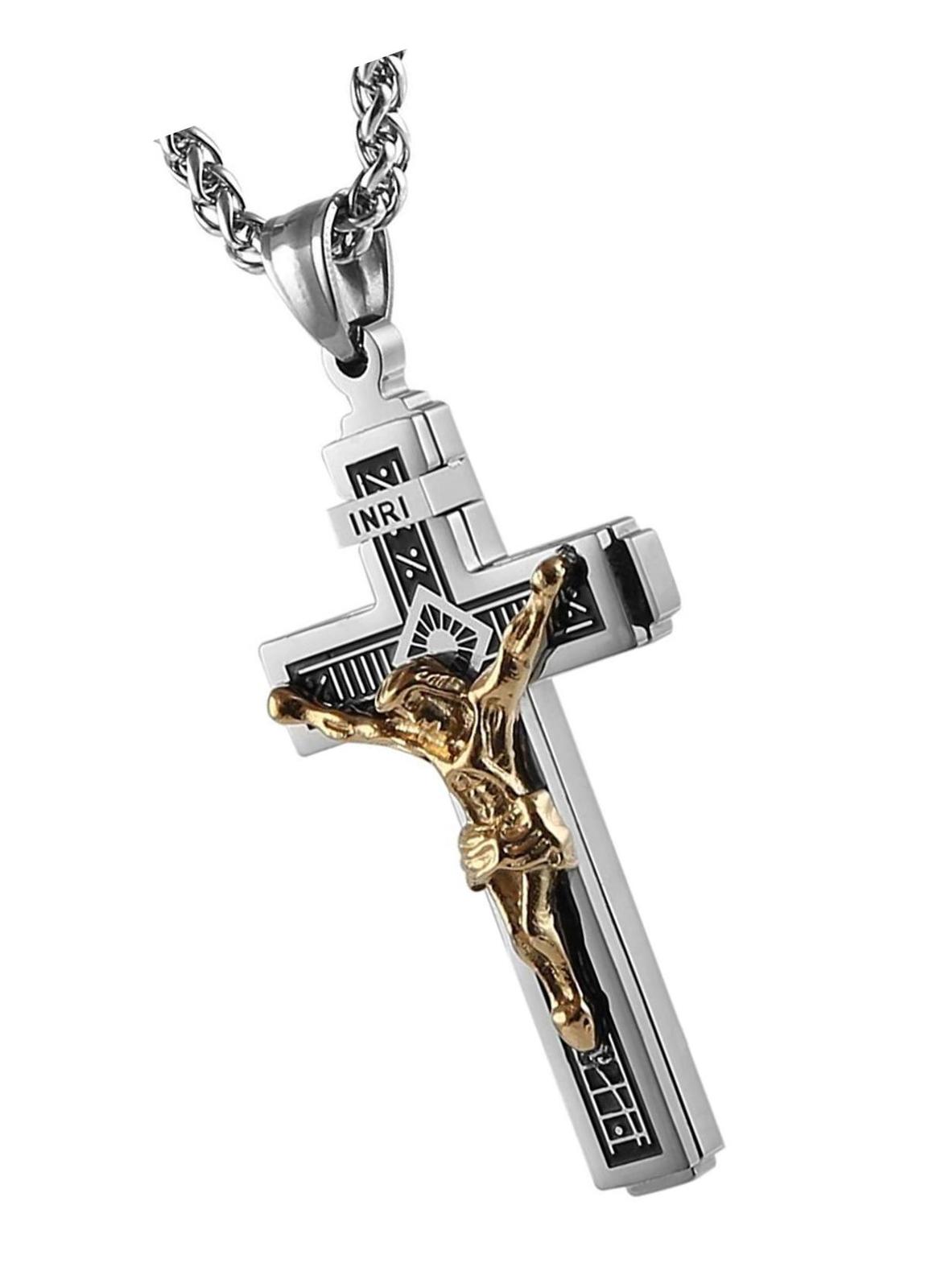 Catholic Jesus Christ on INRI Cross Crucifix Gold Tone - Crucifixes ...