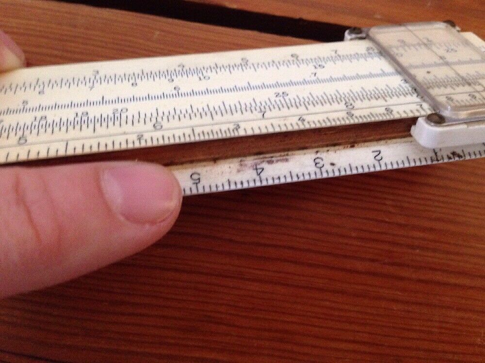 Vintage Keuffel & Esser K&E Co Slide Rule Green Plastic Wood w Leather ...