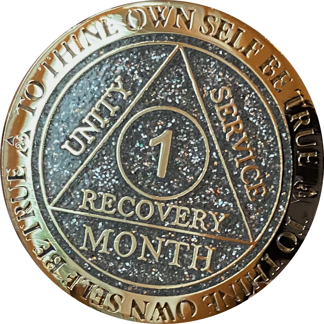 1 Month AA Medallion Recoverychip Reflex Silver Glitter Sobriety Chip ...