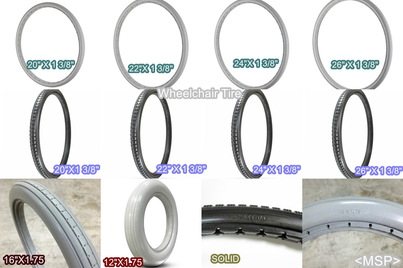 MSP X2pcs 24inch Wheelchair PU Solid Black Foam-filled Tire wheel 24X1 ...