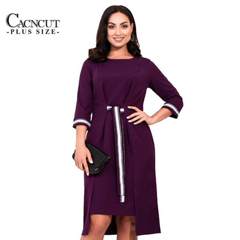 5xl 6xl 2019 Autumn Plus Size Women Dress Casual Striped Office Lady