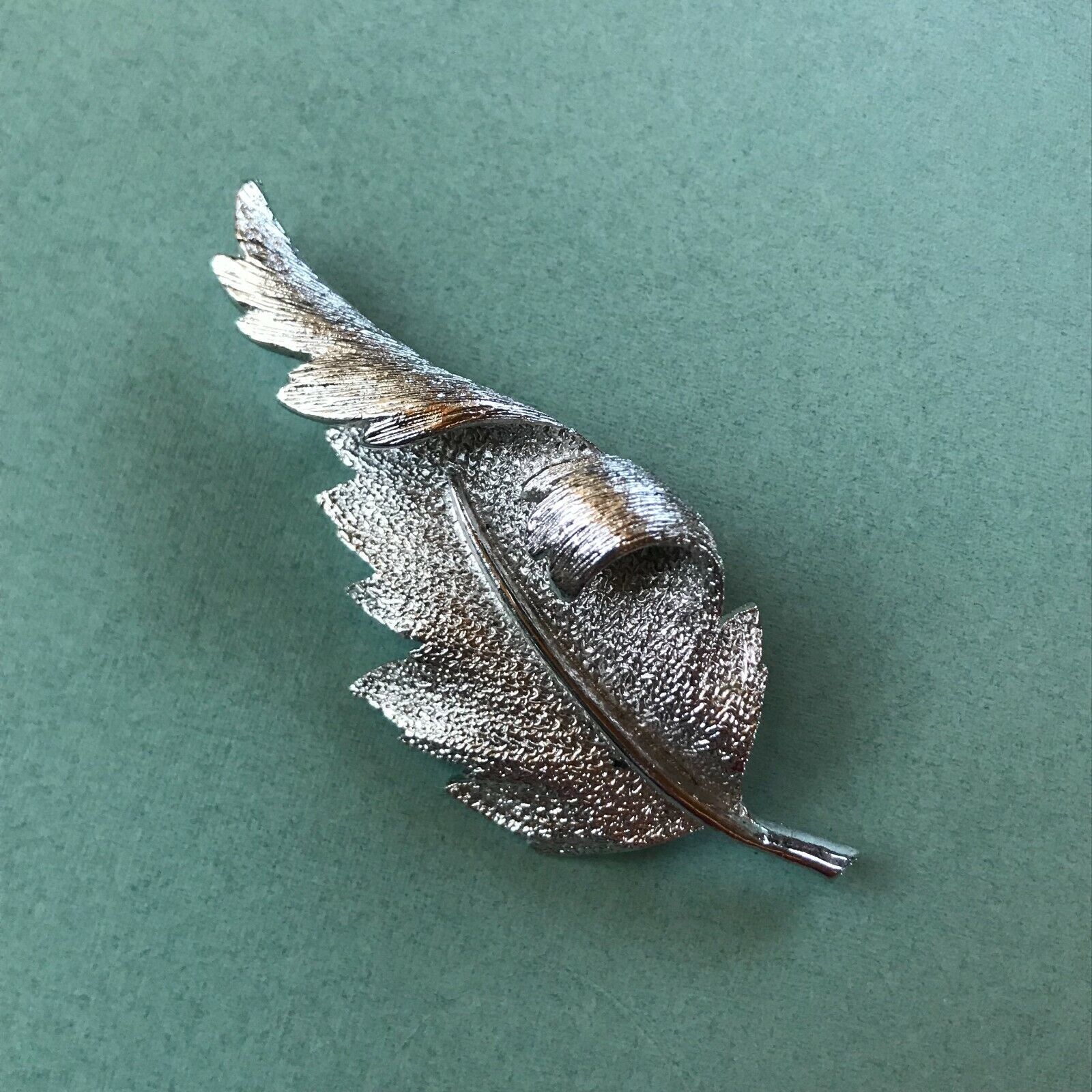 Vintage Coro Marked Silvertone Folded Blowing Leaf Pin Brooch – signed ...