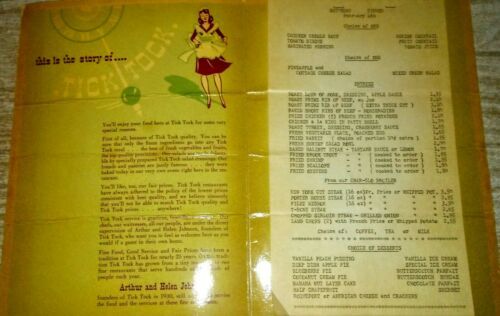 TICK TOCK RESTAURANT 1930 ORIGINAL MENU HOLLYWOOD CA - Menus