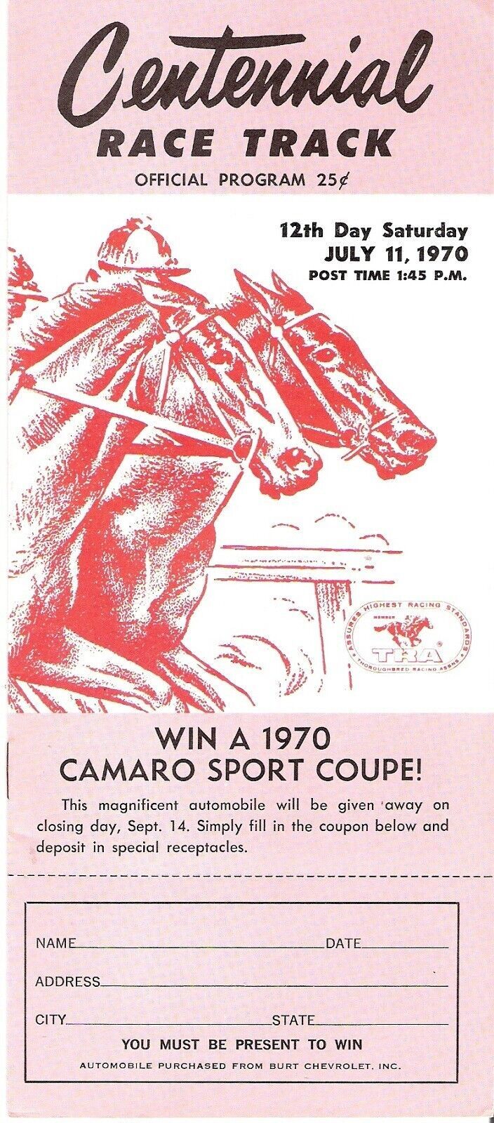 1970 - July 11 - Centennial Race Track program in MINT Condition ...