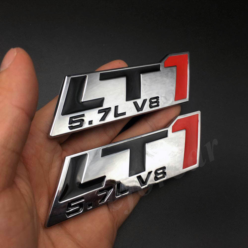 2pcs Chrome Metal LT1 5.7L V8 Engine Emblem Badge Sticker Camaro ...