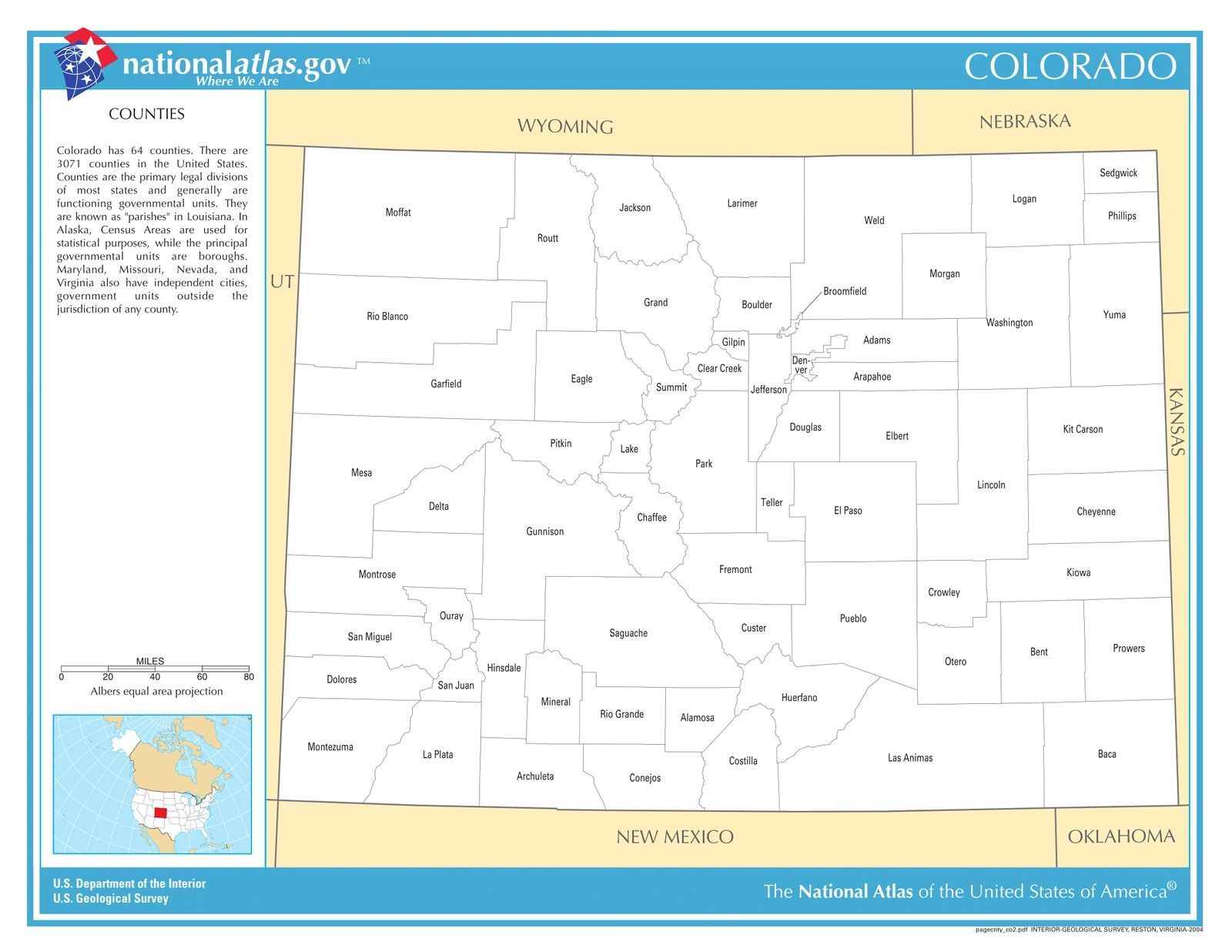 Colorado State Counties Laminated Wall Map - US
