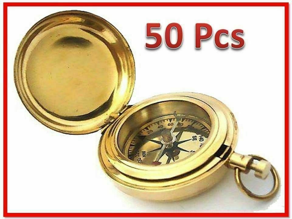 Nautical LOT 50 PUSH SOLID BRASS 2 Inch COMPASS-POCKET WATCH STYLE ...