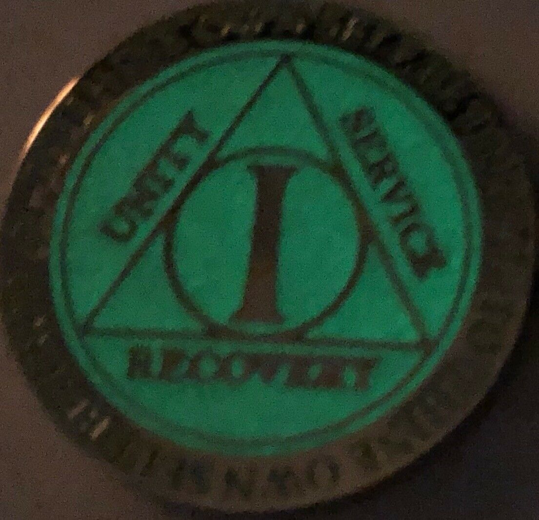 2 Year AA Medallion Reflex Green Glow In The Dark Gold Sobriety Chip ...