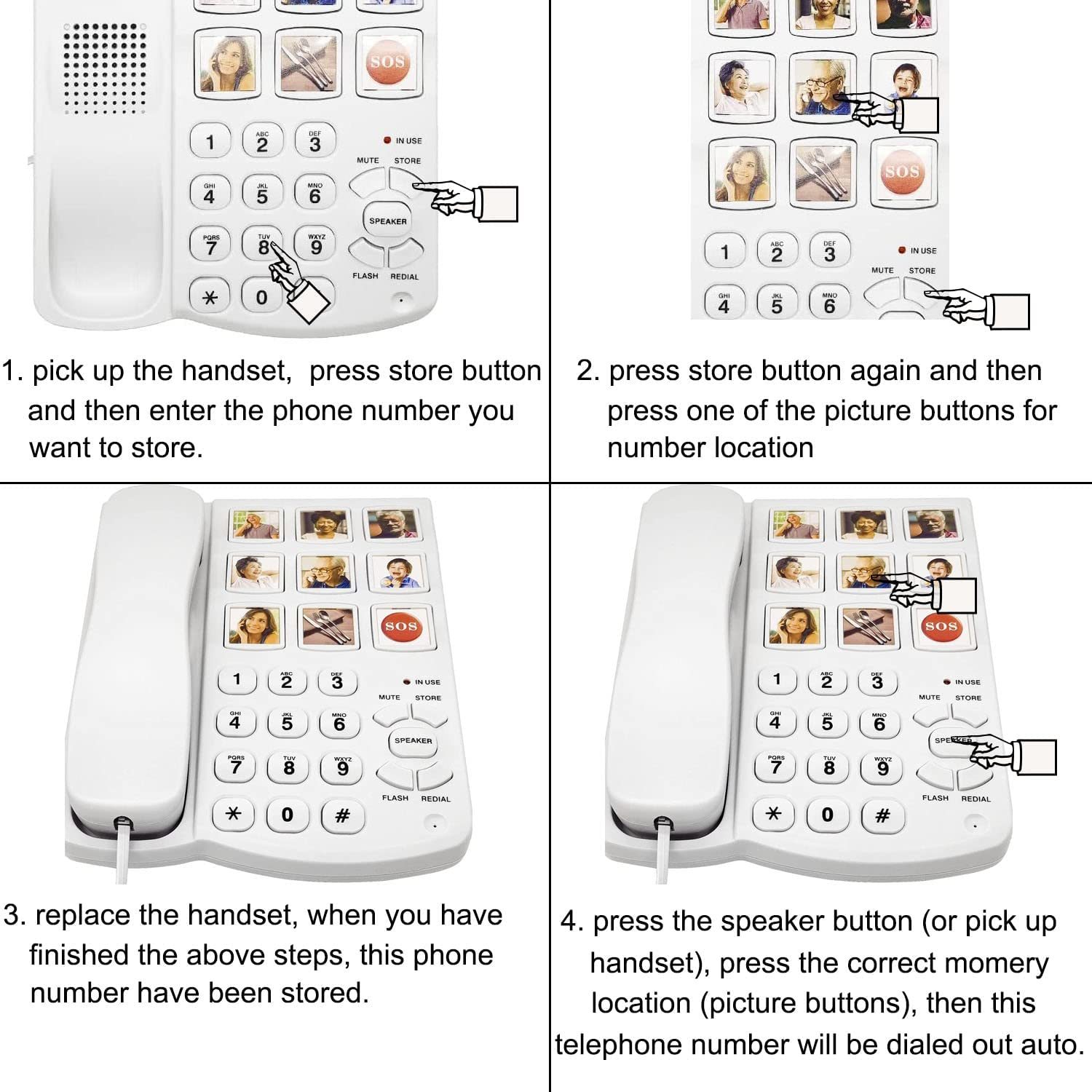 Big Button Phone for Seniors, 9 Pictured Big Buttons,Extra Loud Ringer ...