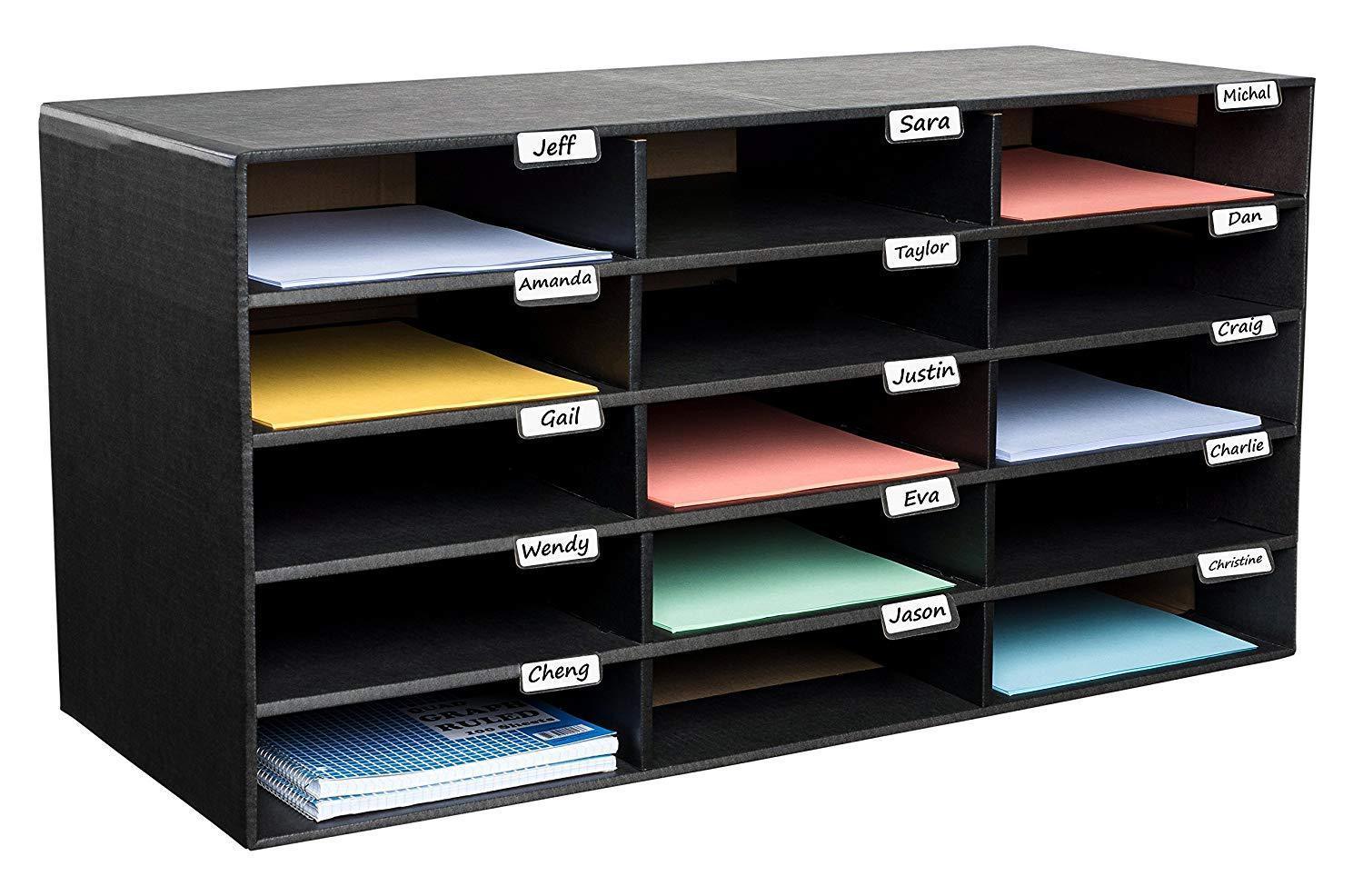 AdirOffice Black Corrugated Cardboard 15 Slot Classroom File Organizer ...