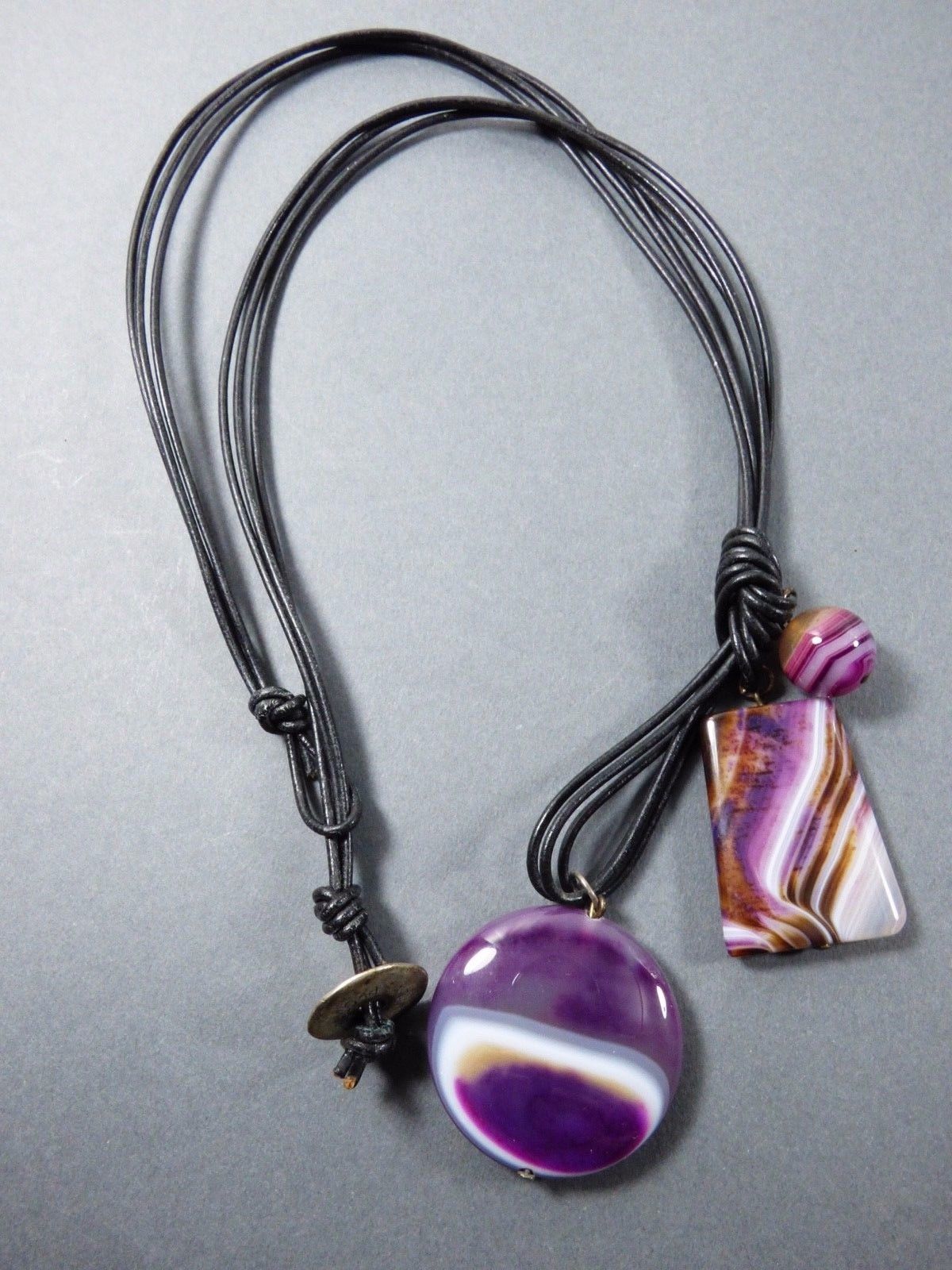 Athens Protasis Purple Agate Pendants Charms triple cord necklace ...