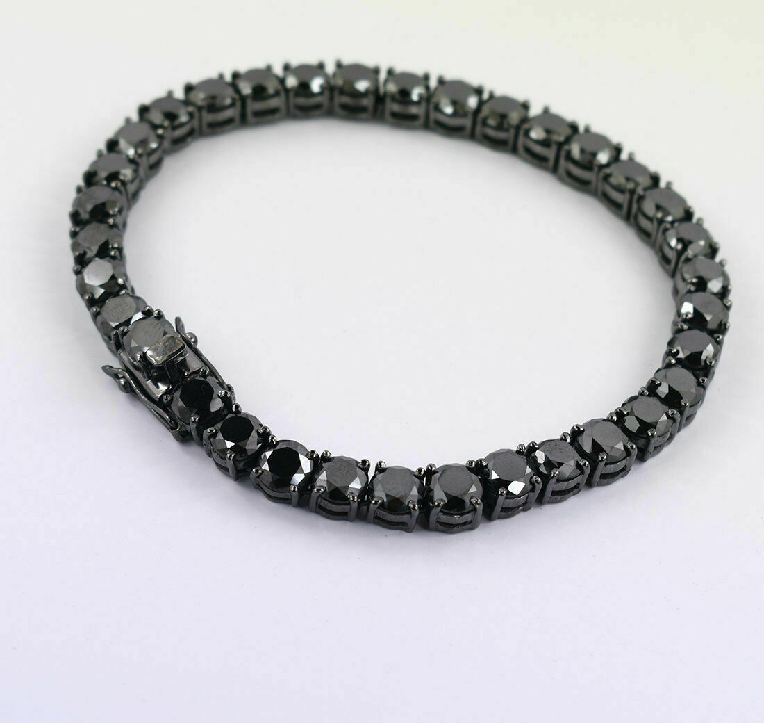 10 ct Black Round Diamond Men's Tennis Bracelet 14K black Gold Over ... 10 ct Black Round Diamond Men's Tennis Bracelet 14K black Gold Over ...