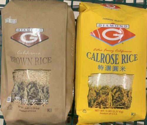 Diamond G Rice Lot Of 2 (One Brown And Calrose White Rice Bag 5 Lb) - Rice