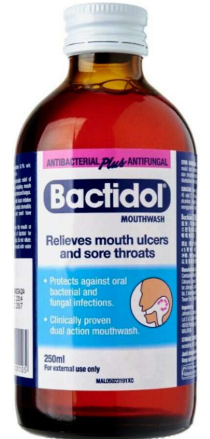 Bactidol Mouthwash 250ml - Relieves mouth ulcers and sore throats-DHL ...
