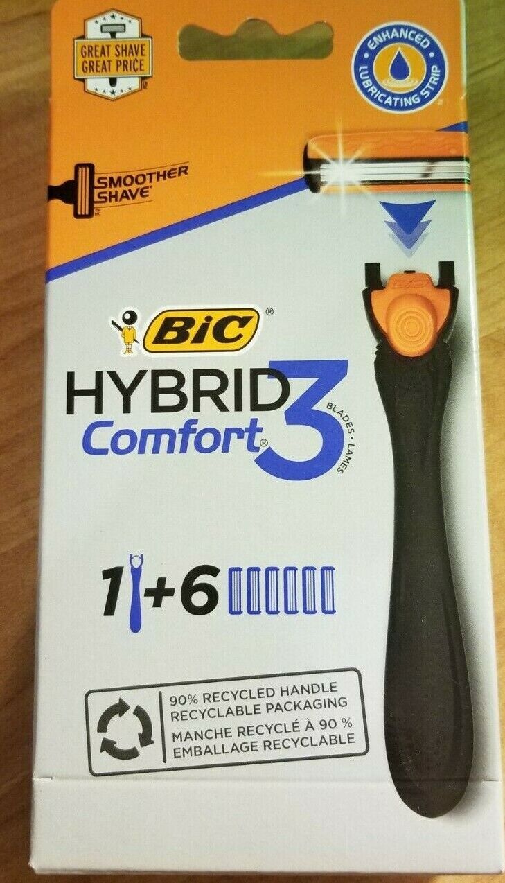 BIC Comfort 3 Hybrid Men's 3-Blade Disposable Razor, 1 Handle and 6 ...