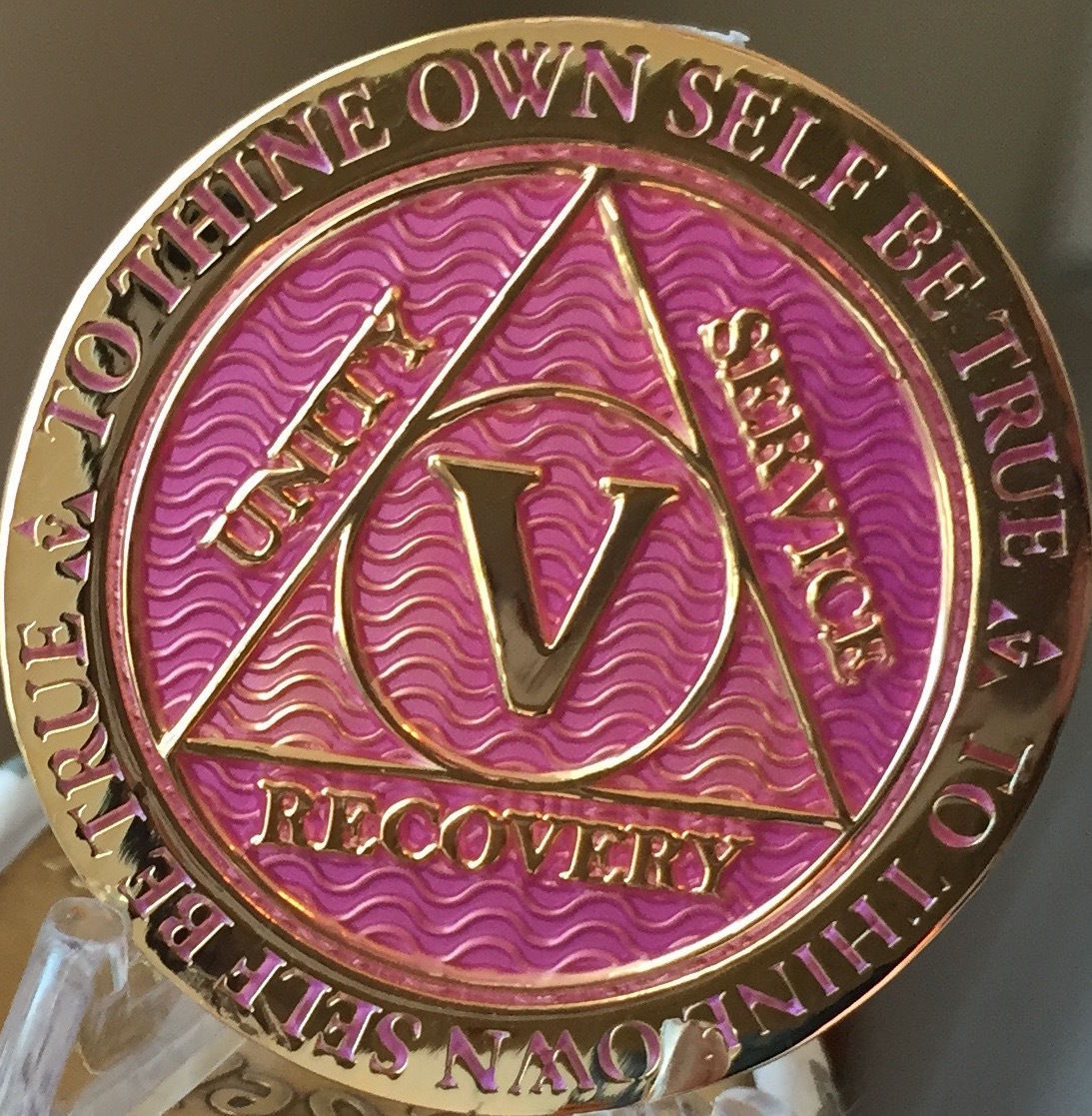 5 Year AA Medallion Lavender Pink Gold Alcoholics Anonymous Sobriety ...