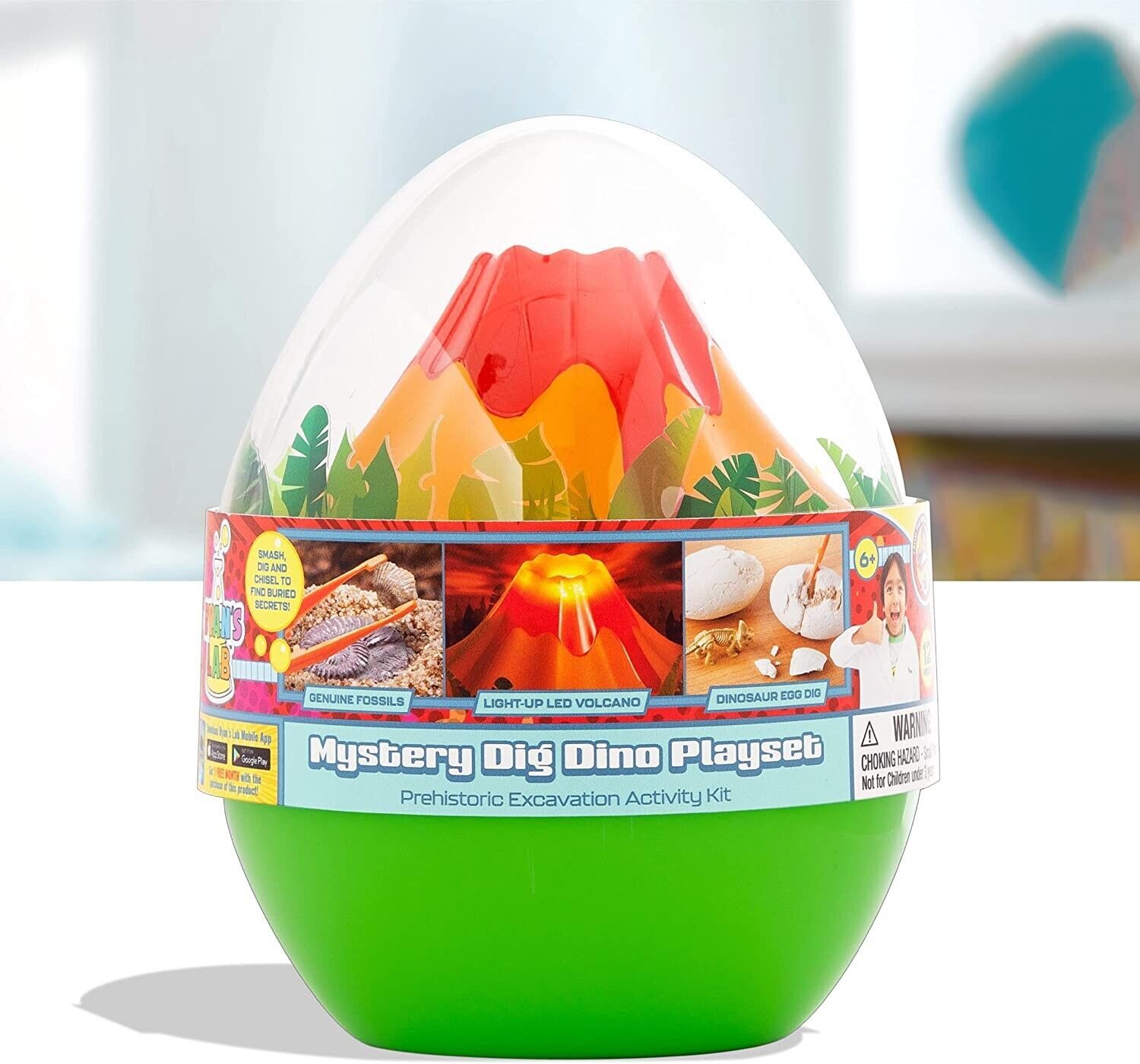 Ryan's Lab Mystery Dig Dino Playset 5 Dinosaur Eggs Fossils Volcano ...