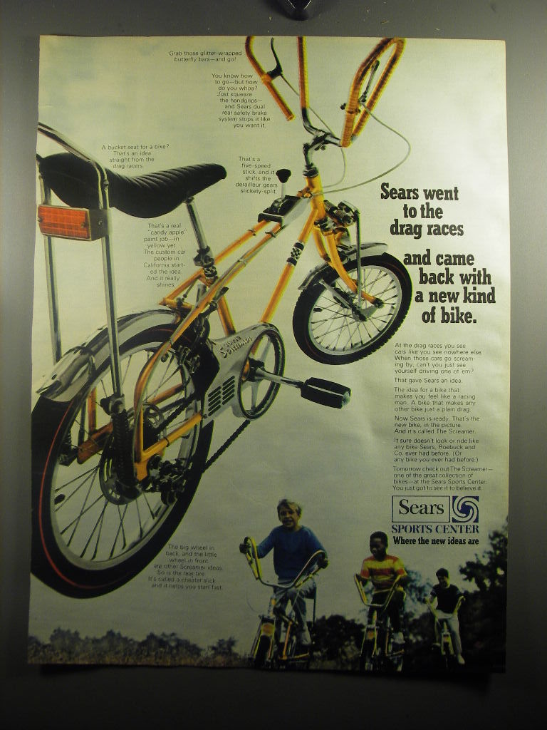 1968 Sears Screamer Bicycle Ad - Sears went to the drag races and came ...